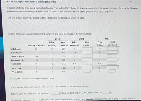 Solved 1 Calculating Inflation Using A Simple Price Index W