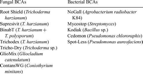 Examples Of Commercialised Biocontrol Agents Bcas Based On Either Download Table