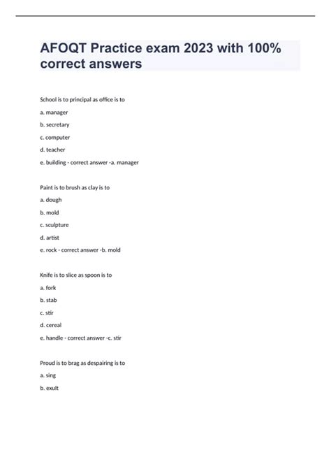 Afoqt Practice Exam 2023 With 100 Correct Answers Afoqt Stuvia Us