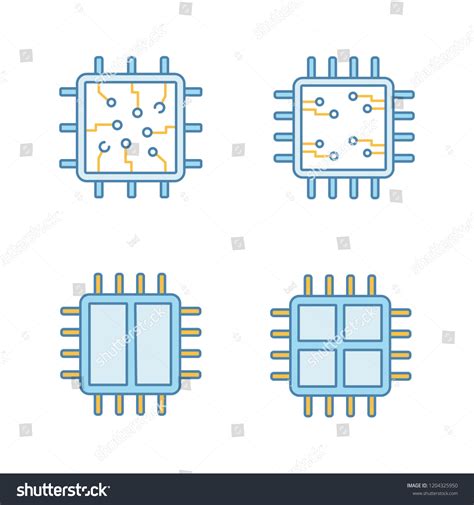 Processors Color Icons Set Chip Microprocessor Stock Vector Royalty Free