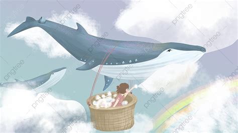 큰 고래와 어린 소녀 일러스트 고래 소녀 구름 일러스트 Pngtree 로열티 무료