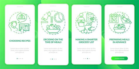 Screen Of Onboarding Mobile App Page With A Green Gradient Featuring Meal Planning Basics Vector