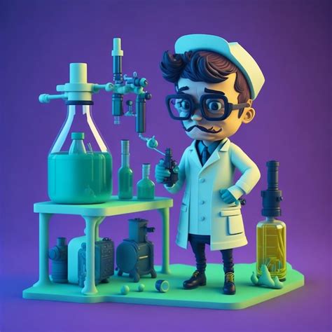 Vista De Un Químico Masculino En 3d En El Laboratorio Con Una Imagen De