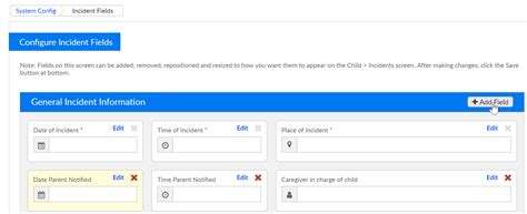 system config incident fields
