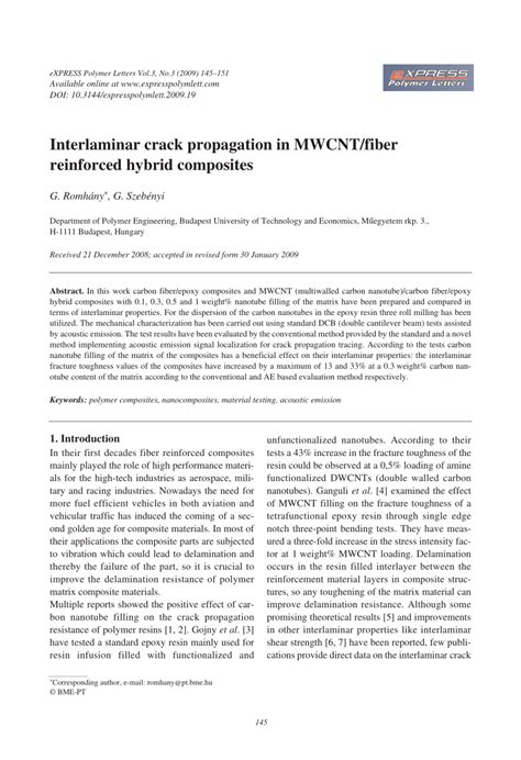 Pdf Interlaminar Crack Propagation In Mwcntfiber Reinforced Hybrid