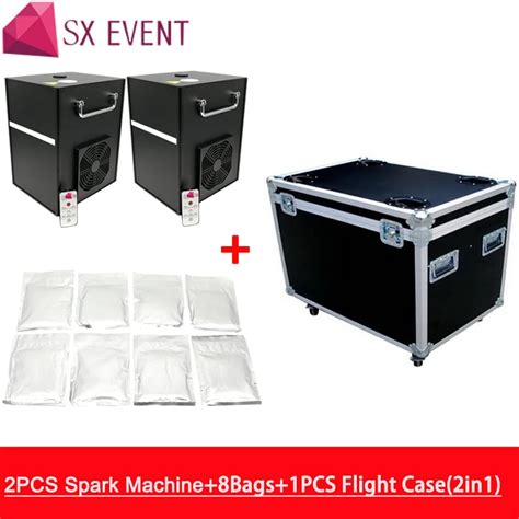 Flycase 및 8 가방 파우더와 2 기계 무선 Dmx 전기 콜드 스파크 불꽃 놀이 원격 제어 차가운 불꽃 웨딩 머신무대 조명 영향 Aliexpress