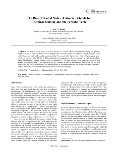The Role Of Radial Nodes Of Atomic Orbitals For Chemical Bonding Pdf