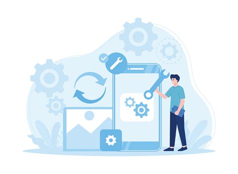 Man With Synchronization Concept Device On Mobile Phone Concept Flat Illustration 36260739