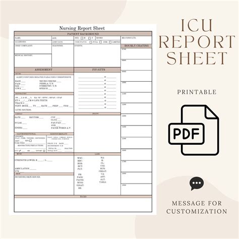 Icu Nurse Report Sheet Icu Report Sheet With Hourly Rounding And Charting Icu Nurse Brain