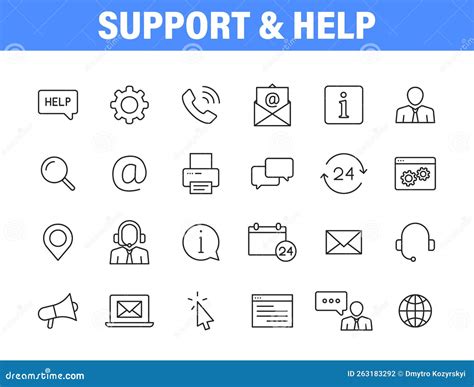Set Of 24 Support And Help Web Icons In Line Style Assistance Email