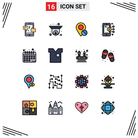 Group Of 16 Flat Color Filled Lines Signs And Symbols For Diet Planning Smartphone Location