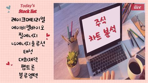 주식 차트 분석 241008 레이크머티리얼즈 에이비엘바이오 필에너지 Lg에너지솔루션 태성 대화제약 펩트론