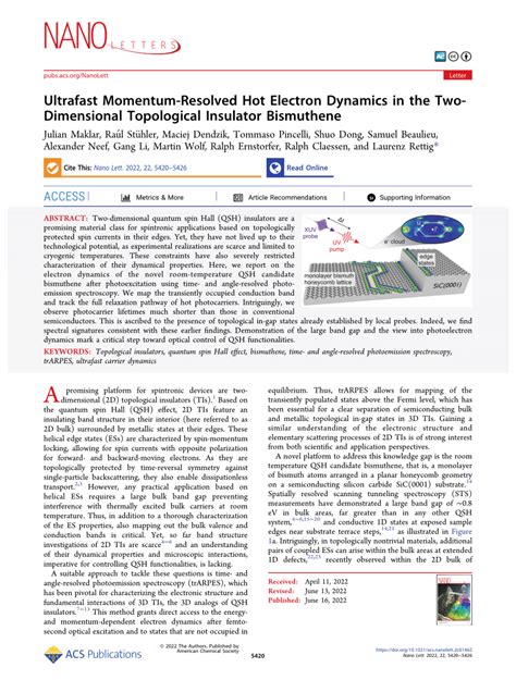 Pdf Ultrafast Momentum Resolved Hot Electron Dynamics In The Two