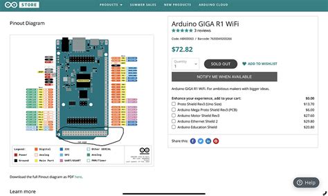 Add Giga Pinout For Bottom Header In Arduino Store Giga R1 Wifi