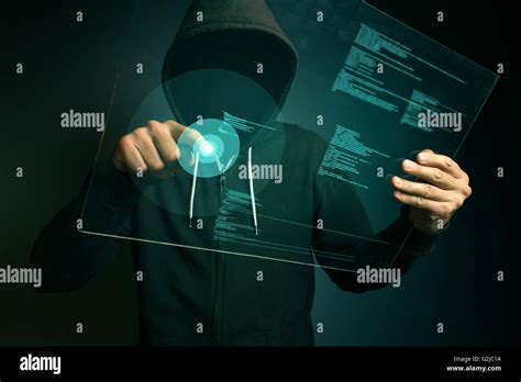 Hooded Computer Hacker Hacking Biometric Security Internet System
