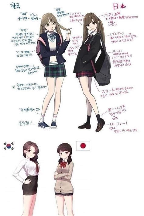 한국 일본 여고생 교복 차이 교복 밈 여자 교복