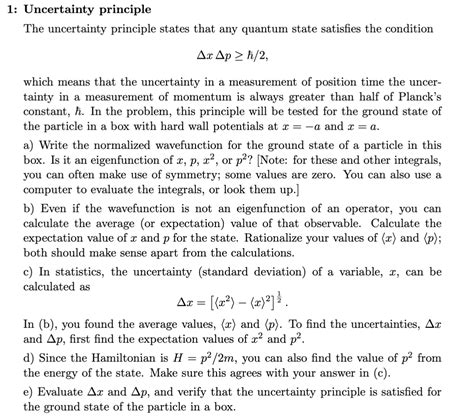 Solved Uncertainty PrincipleThe Uncertainty Principle Chegg Com