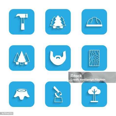 Set Schnurrbart Und Bart Holzaxt Im Stumpf Baum Balken Weihnachtsbaum