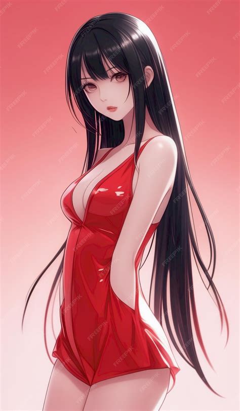 Anime Girl In A Red Dress Premium Ai Generated Image