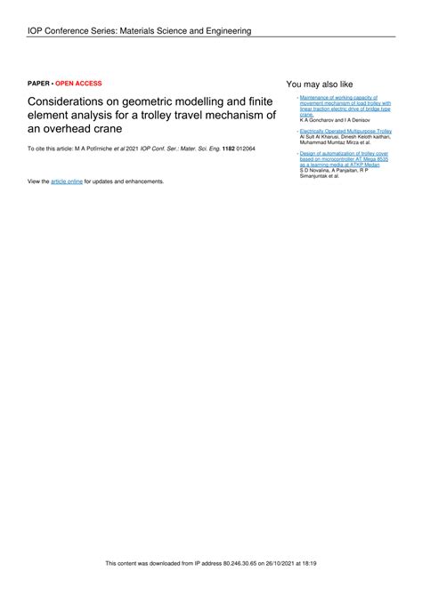 Pdf Considerations On Geometric Modelling And Finite Element Analysis For A Trolley Travel