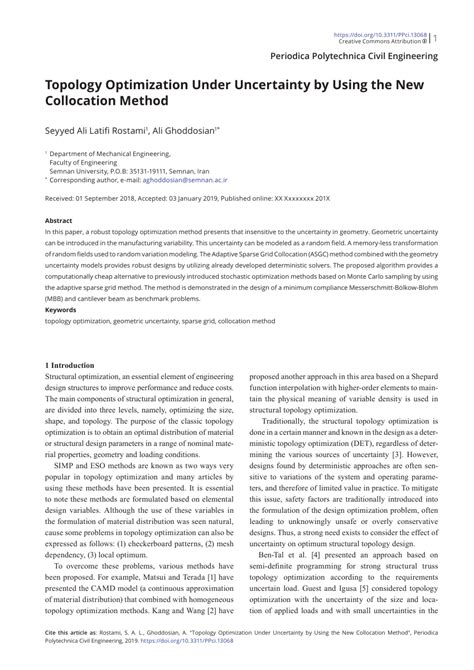 PDF Topology Optimization Under Uncertainty By Using The New Collocation Method