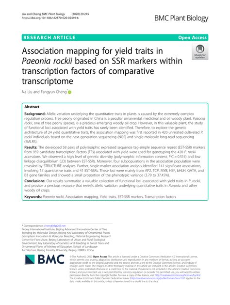 Pdf Association Mapping For Yield Traits In Paeonia Rockii Based On