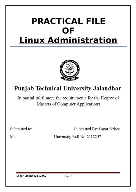 Linux Operating System Practical File Of Linux Administration Punjab