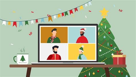 메리 크리스마스와 새해 복 많은 새해를 기원 하는 사람들 2022년 화상 통화 또는 웹 컨퍼런스를 통해 휴일을 축하하고 선물을 제공합니다 벡터 파티에 대한 스톡 벡터 아트