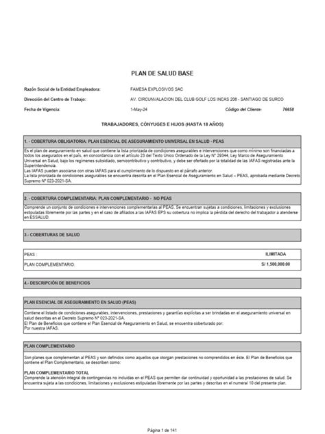 Plan Esencial Y Complementario De Salud Pdf Lima Farmacia