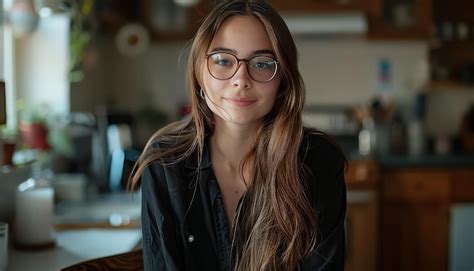 A Woman With Long Hair And Glasses Is Smiling At The Camera Premium