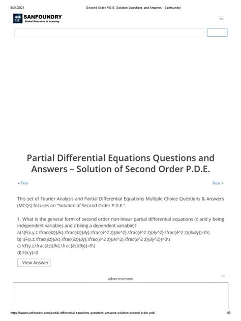 second order p d e solution questions and answers sanfoundry pdf