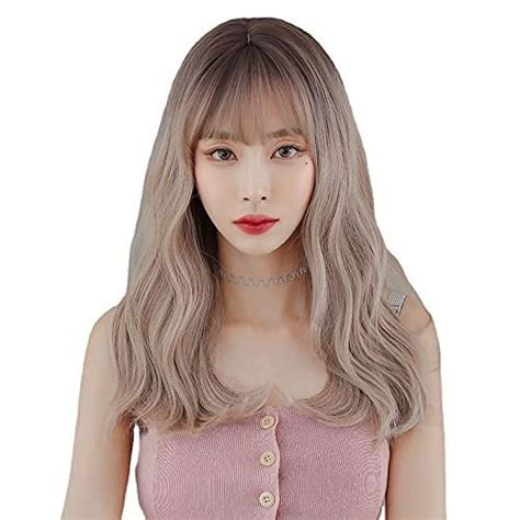 Chic Korean Fashion Medium Length Long Curly Wavy Wig With Bangs