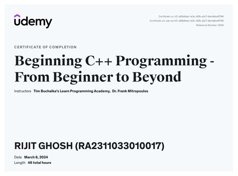 Cpp Course Certificate Oodp Project Studocu