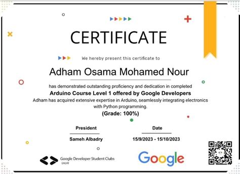 Adham Osama On Linkedin I Am Thrilled To Announce That I Have Completed Arduino Course With Gdsc