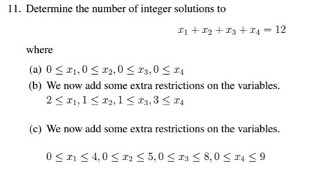 solved 11 determine the number of integer solutions to