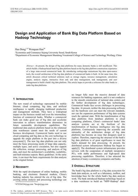 Pdf Design And Application Of Bank Big Data Platform Based On Hadoop