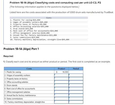 Solved Problem 18 1a Algo Classifying Costs And Computing