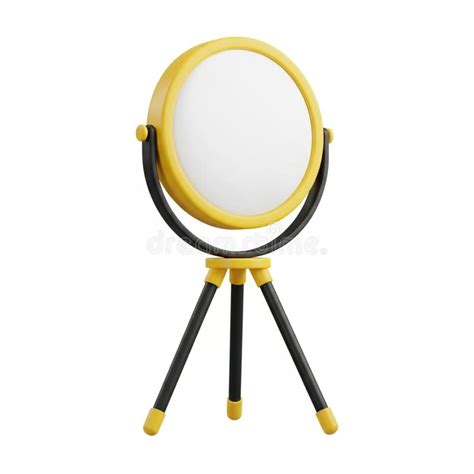 3d Rendered Yellow And Black Mirror On Tripod Stand On White Background