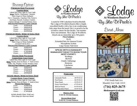 Event Menu Solé At Woodlawn Beach