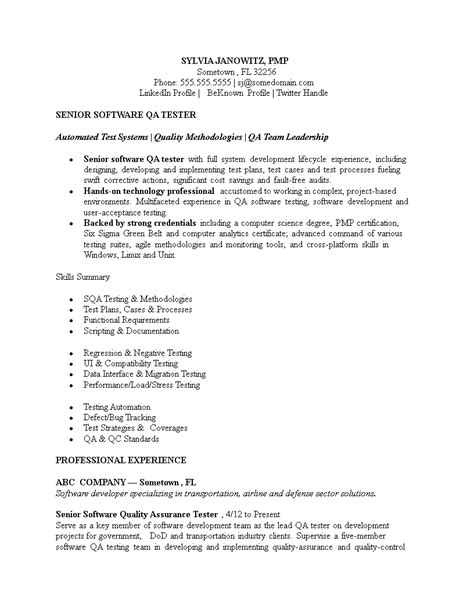 Software Testing Resume Format