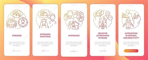 Red Gradient Onboarding Mobile App Screen For Ptsd Criteria Vector Site Web Diagnosis Png And