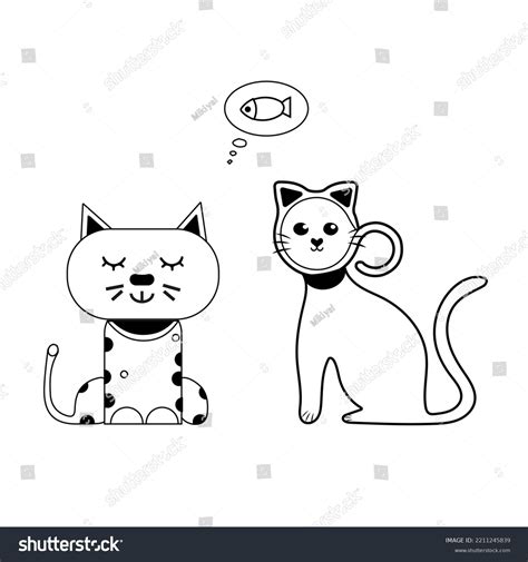 Vector Illustration Character Design Outline Catdraw Stock Vector Royalty Free