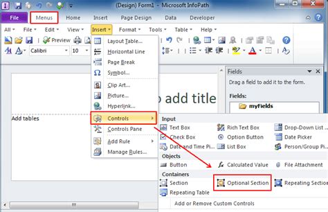 Where Is Optional Section In Infopath 2010 2013 2016 2019 And 365