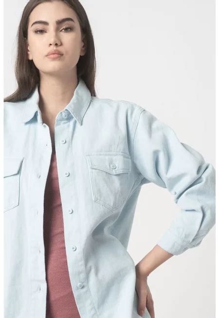 Дънкова риза с джобове на гърдите Мода Ризи