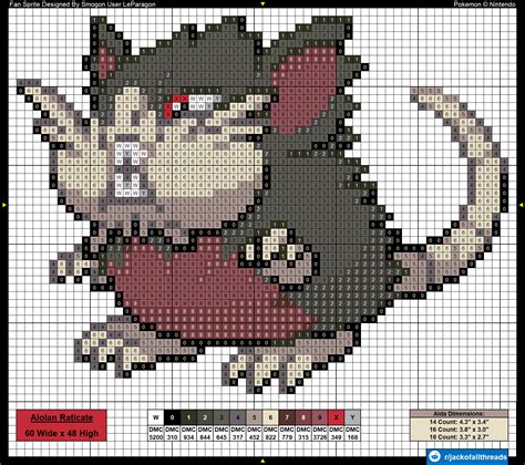 Alolan Raticate Sprite Graph Cross Stitch Pattern Rjackofallthreads