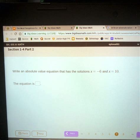 Solved Write An Absolute Value Equation That Has The Solutions X 6 And X 10 The Equation