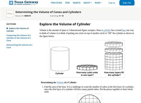 texas gateway determining the volume of cones and cylinders unit plan