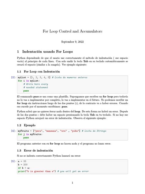 For Loop Control And Accumulators 1 Indentación Usando For Loops Pdf