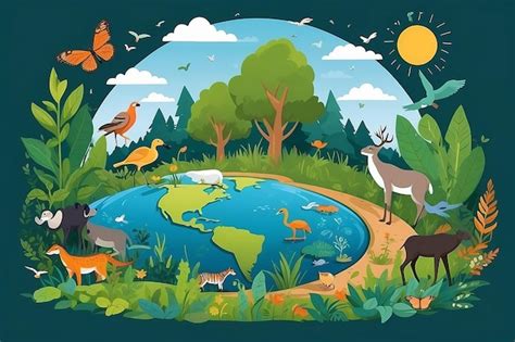 Ilustração Vetorial Do Dia Mundial Da Biodiversidade Com Diversidade