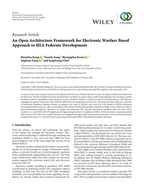 Pdf An Open Architecture Framework For Electronic Warfare Based